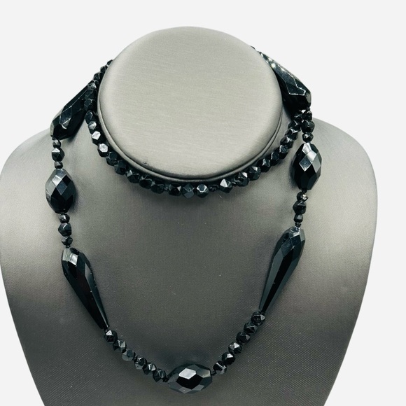 Antique | Jewelry | Authentic Art Deco Black Glass Bead Long Flapper ...